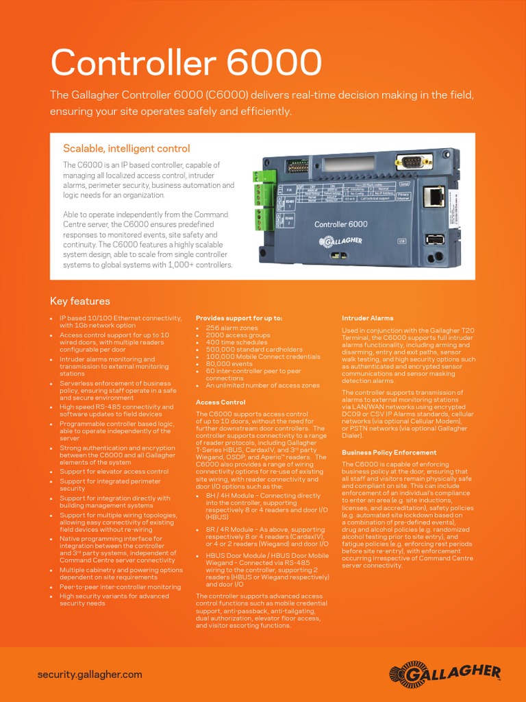 Controller 6000 Datasheet | PDF | Access Control | Security Alarm
