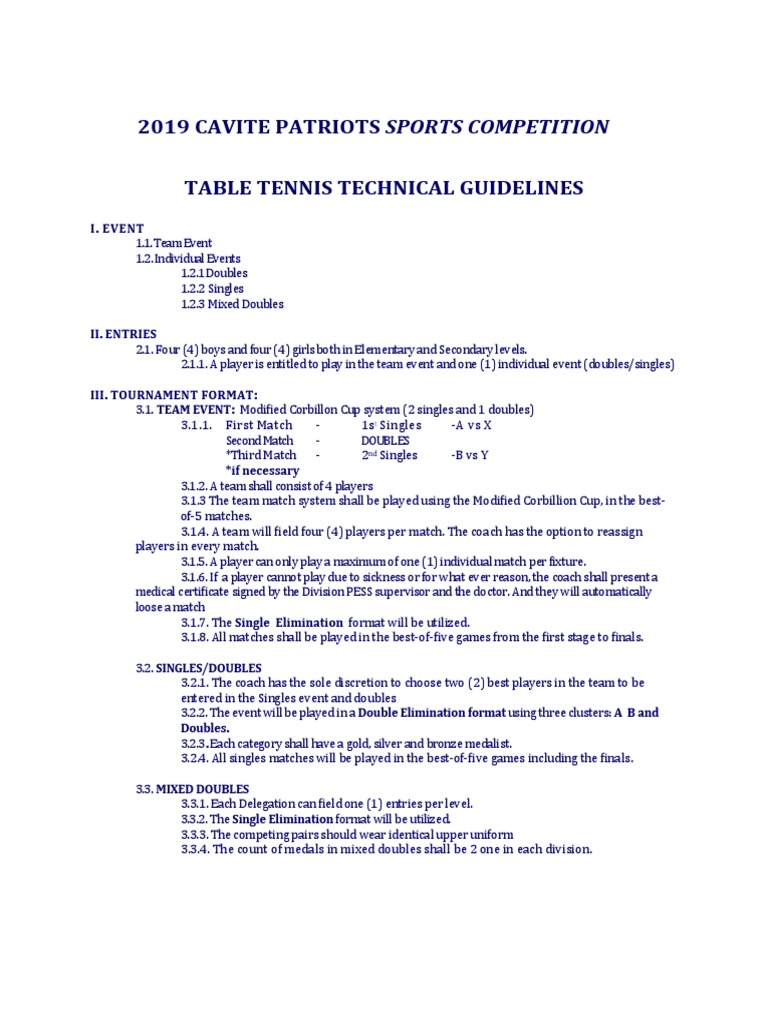 2019 Cavite Patriots Sports Competition Table Tennis Technical ...