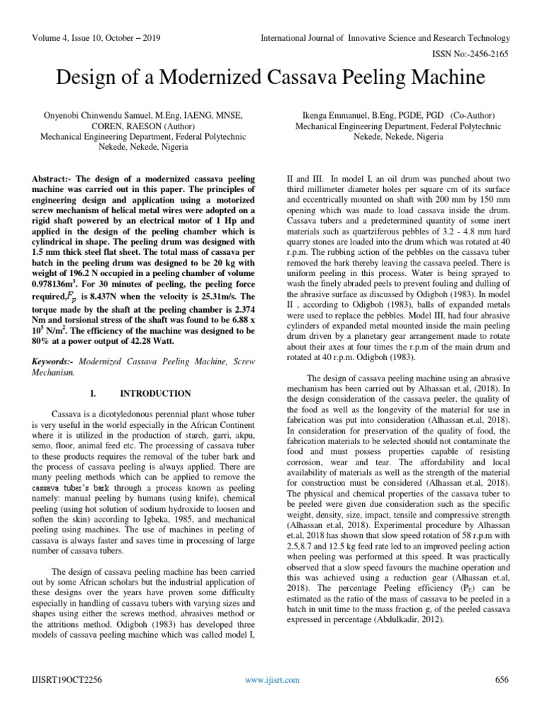 Design of A Modernized Cassava Peeling Machine | PDF | Belt (Mechanical ...