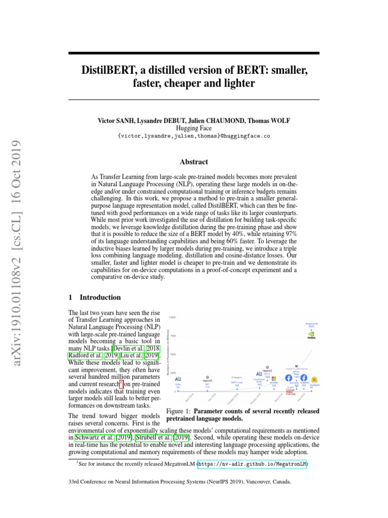 DistilBERT, A Distilled Version of BERT: Smaller, Faster, Cheaper and Lighter | PDF | Linear ...
