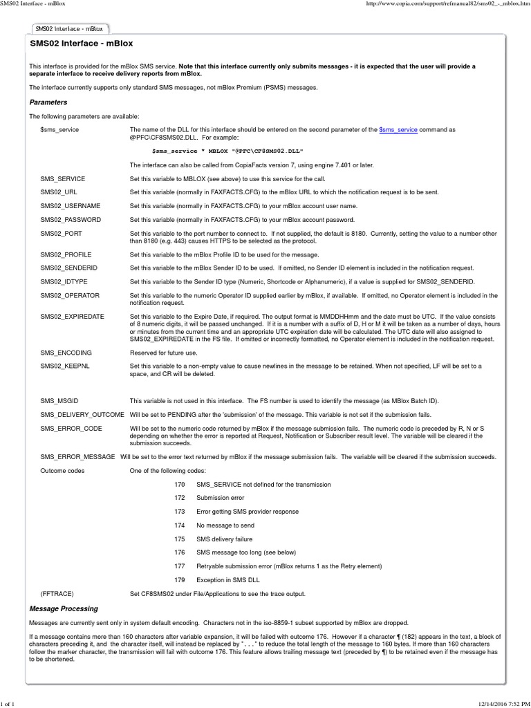 Configuring the mBlox SMS Interface for Outbound Messaging | PDF ...