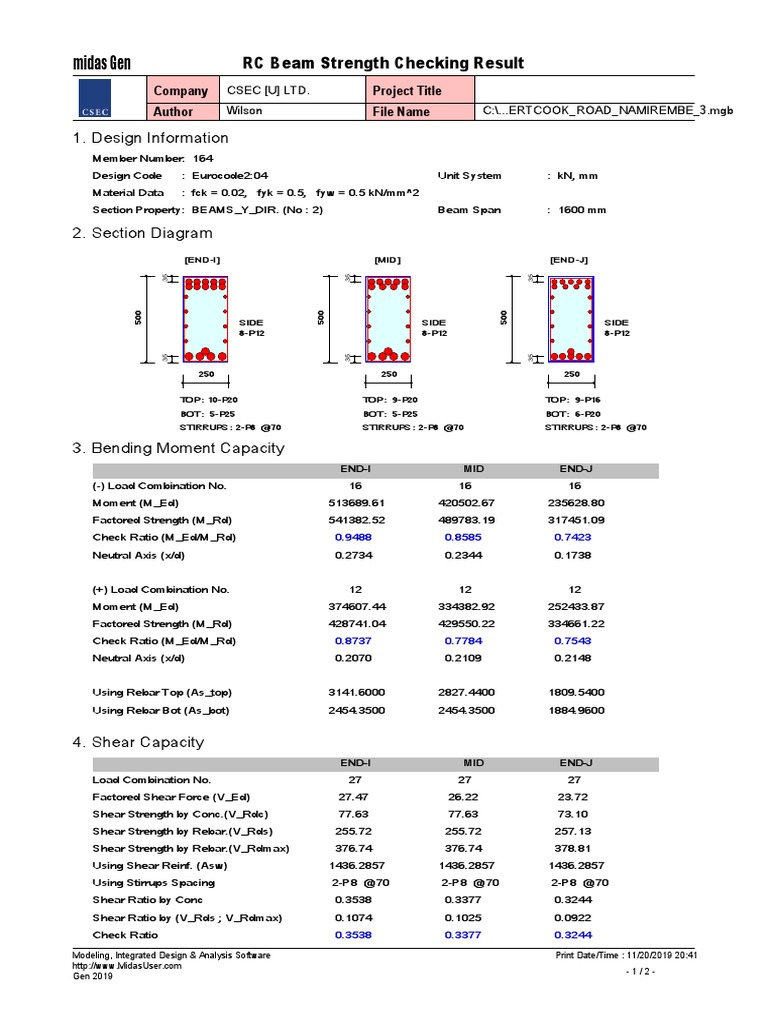 Midas Gen: 1. Design Information | PDF | Beam (Structure) | Bending