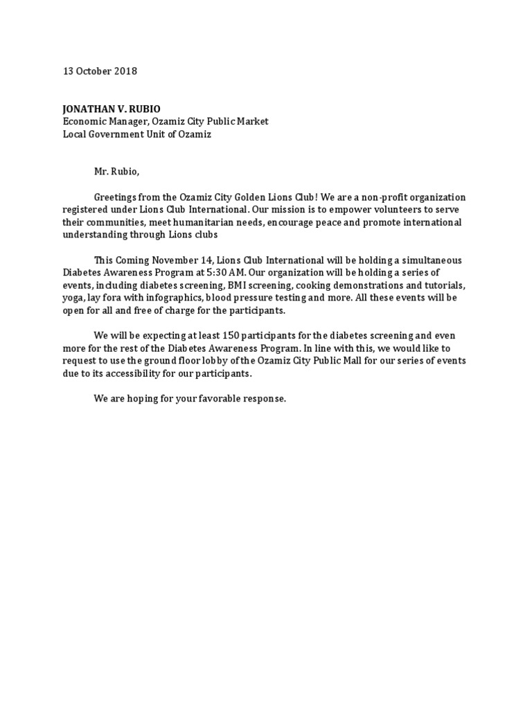 Letter To Request Venue (SAMPLE) | PDF Letter To Request Venue (SAMPLE) | PDF