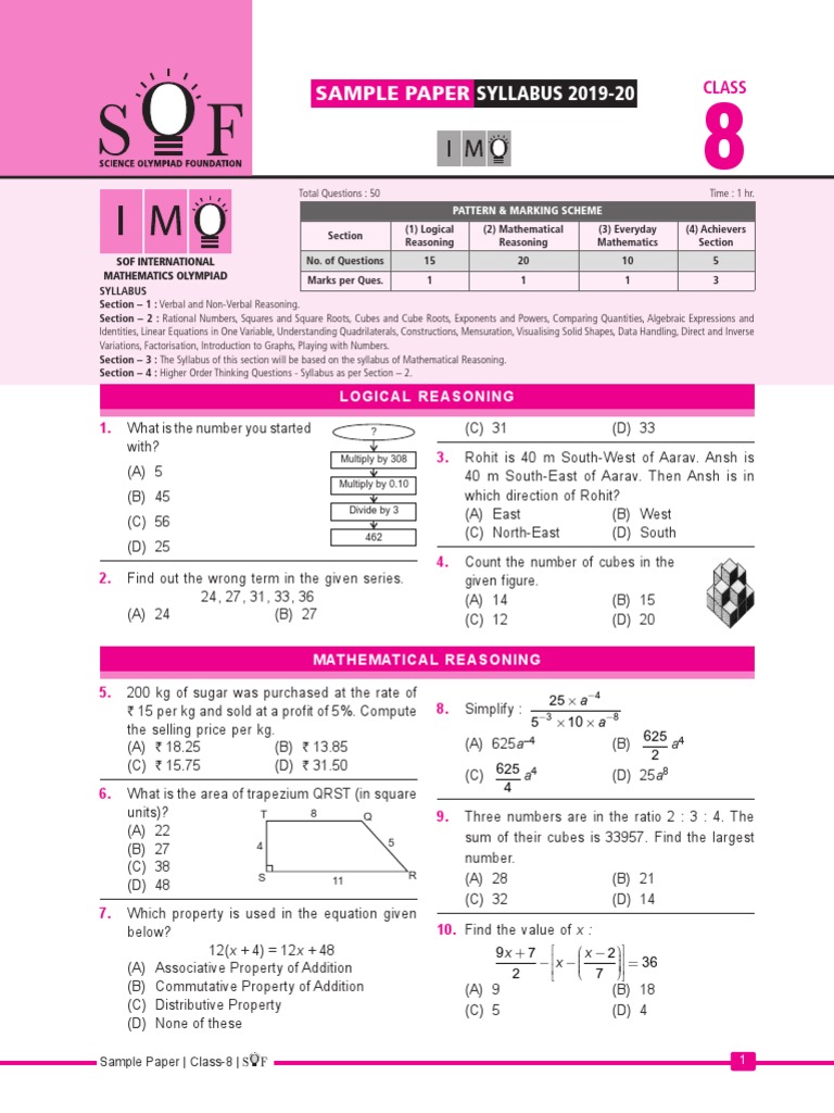 Imo Sample Paper Class-8 PDF | PDF | Fraction (Mathematics ...