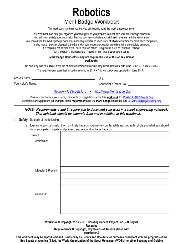 Robotics: Merit Badge Workbook | PDF | Robot | Robotics