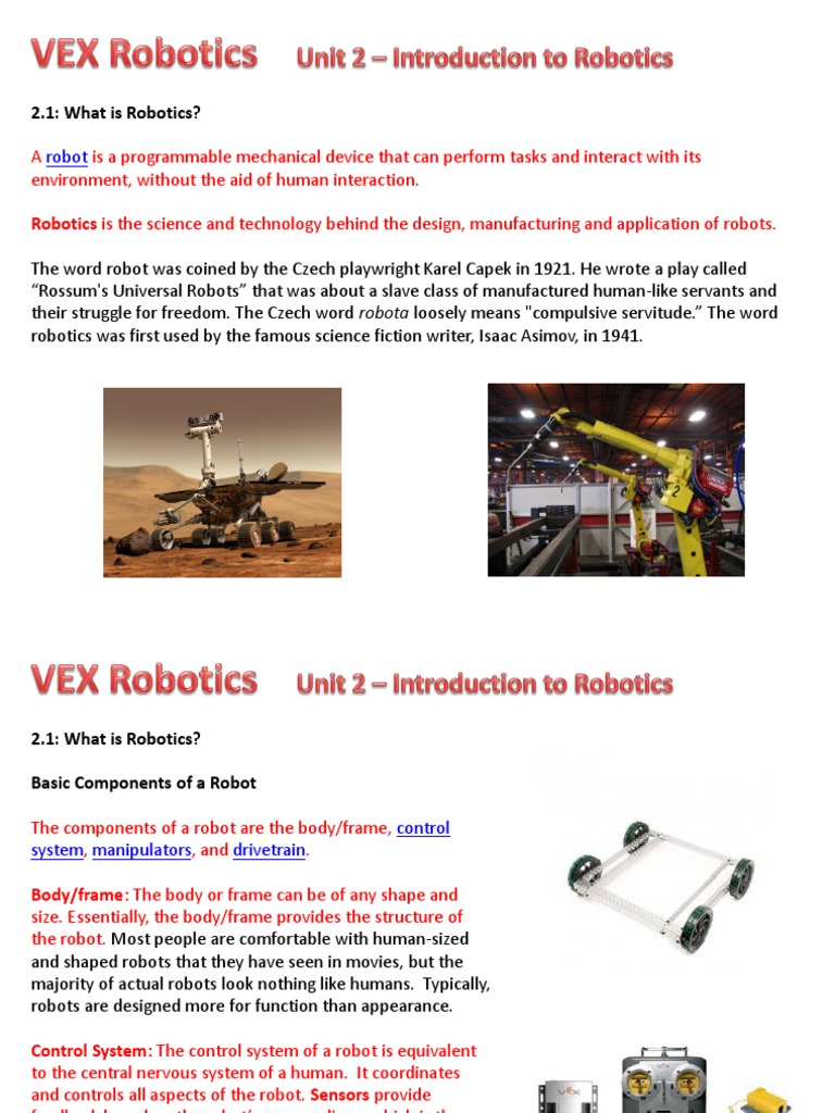 VEX Robotics Unit 2-Intro To Robotics | PDF | Canadarm | Nut (Hardware)