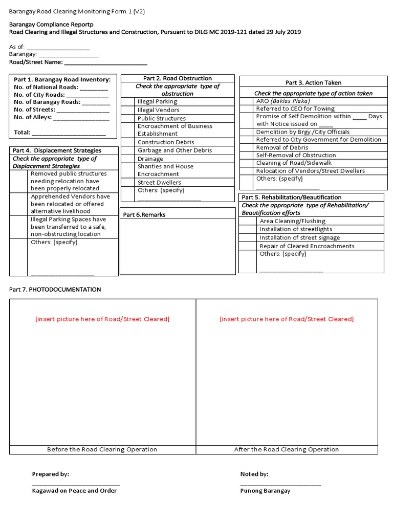 Barangay Road Clearing Compliance Report | PDF