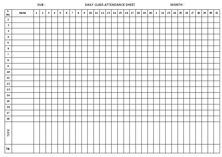 Daily Class Attendance Sheet Template | PDF