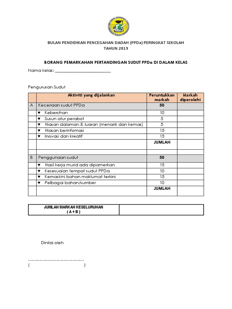 Borang Pemarkahan Sudut PPDa | PDF