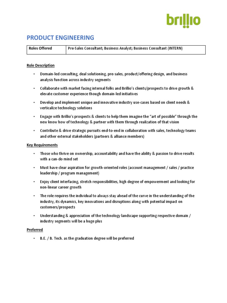 Product Engineering: Roles Offered | PDF | Business