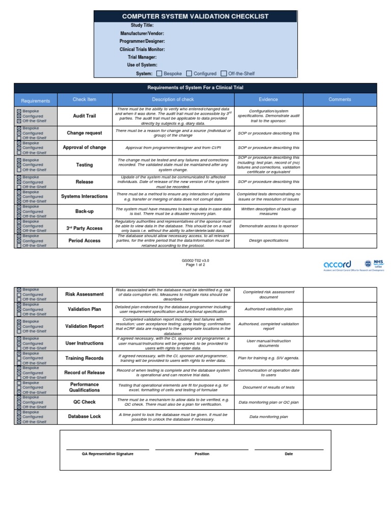 GS002-T02 Computer System Validation Checklist v3.0 | PDF | Programmer ...