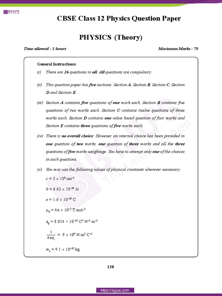 CBSE Class 12 Physics 2015 Paper | PDF | Series And Parallel Circuits ...