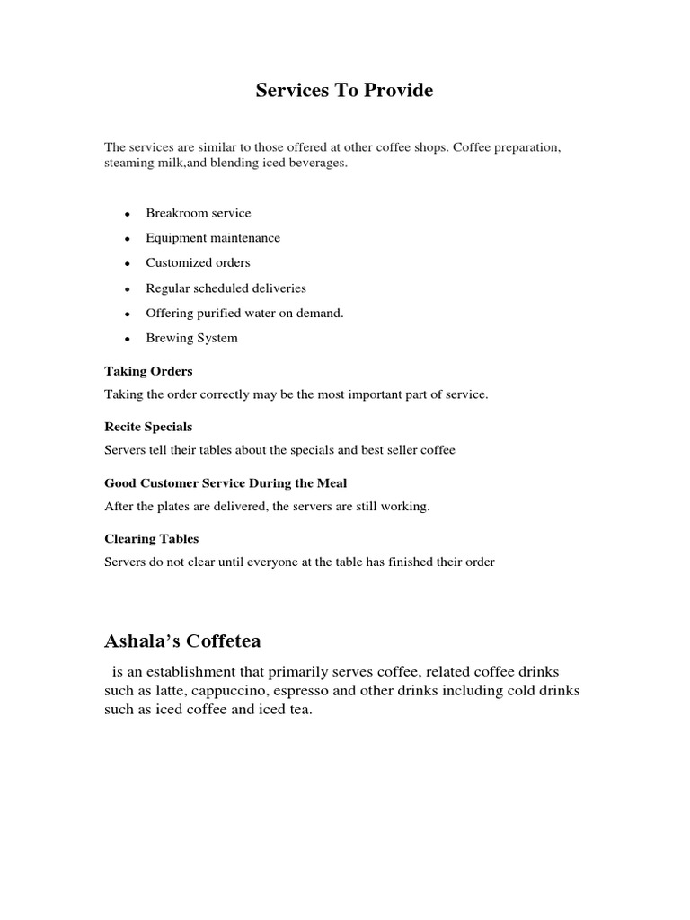Coffee Shop Service Offerings | PDF | Caffeinated Drinks | Hot Drinks