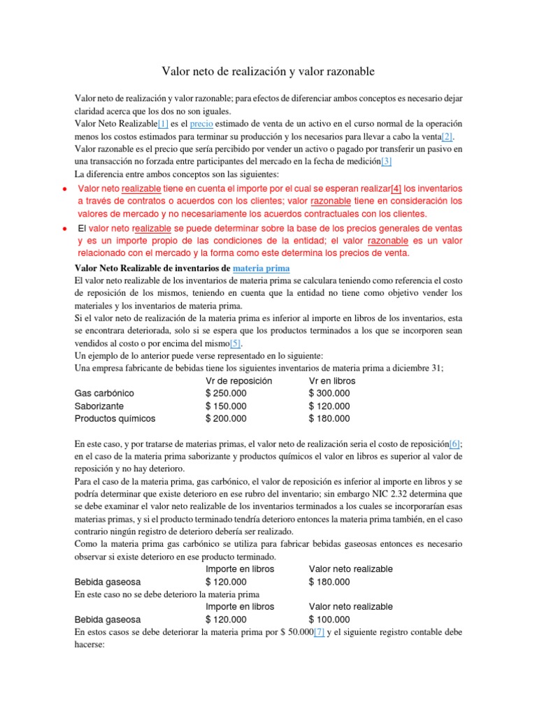 Valor Neto de Realización y Valor Razonable | PDF | Precios | Mercado ...