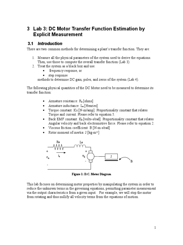 3 Lab 3: DC Motor Transfer Function Estimation by Explicit Measurement ...