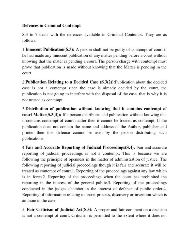 Defences in Criminal Contempt | PDF | Contempt Of Court | Judge