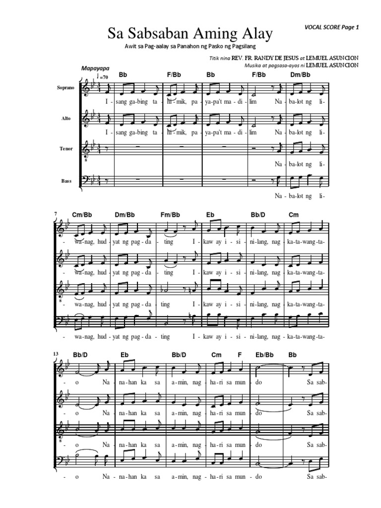 Sa Sabsaban Aming Alay Full Vocal Score PDF | PDF