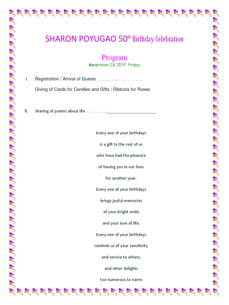 Program For 50th Bday | PDF