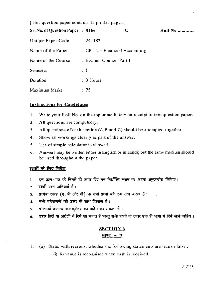 B Com Course Part I Financial Accounting Pdf Business