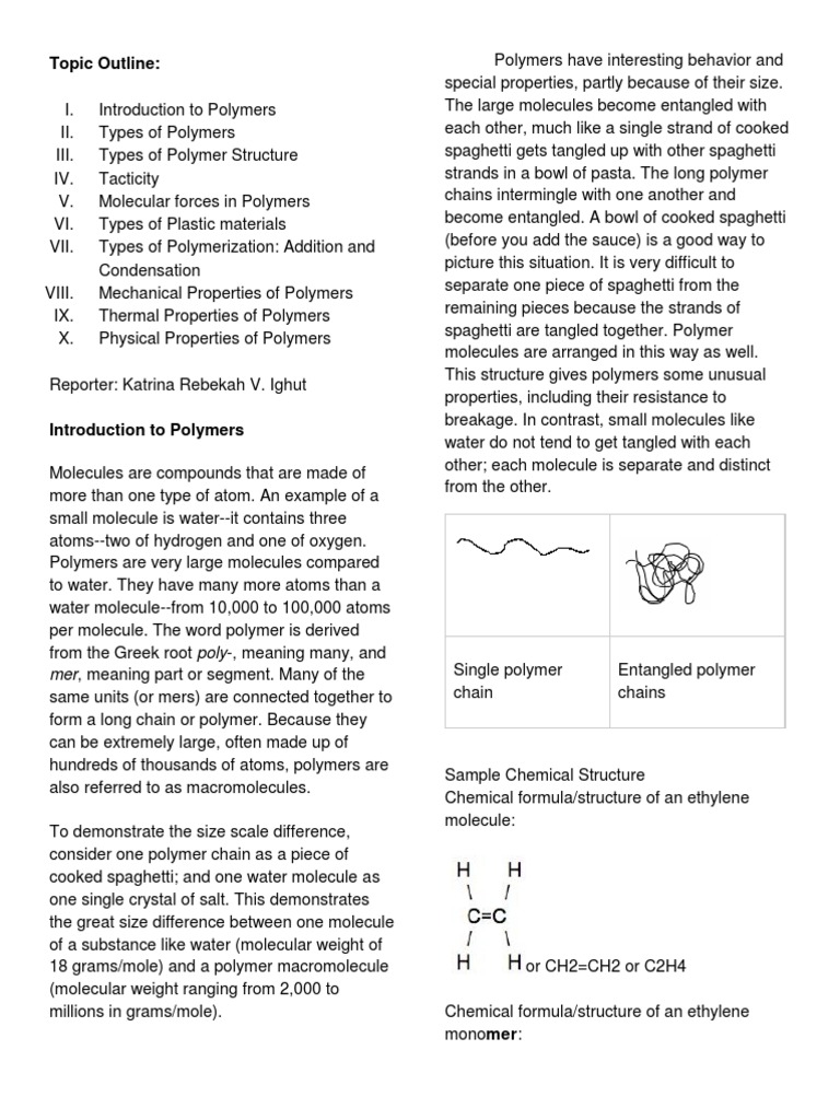 Chemlec Polymer Handouts | PDF | Polymerization | Polymers