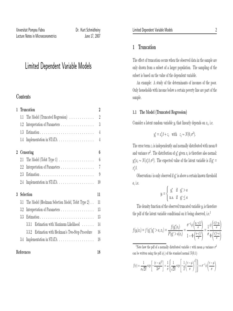 Limited Dependent Variable Models | PDF | Ordinary Least Squares | Regression Analysis
