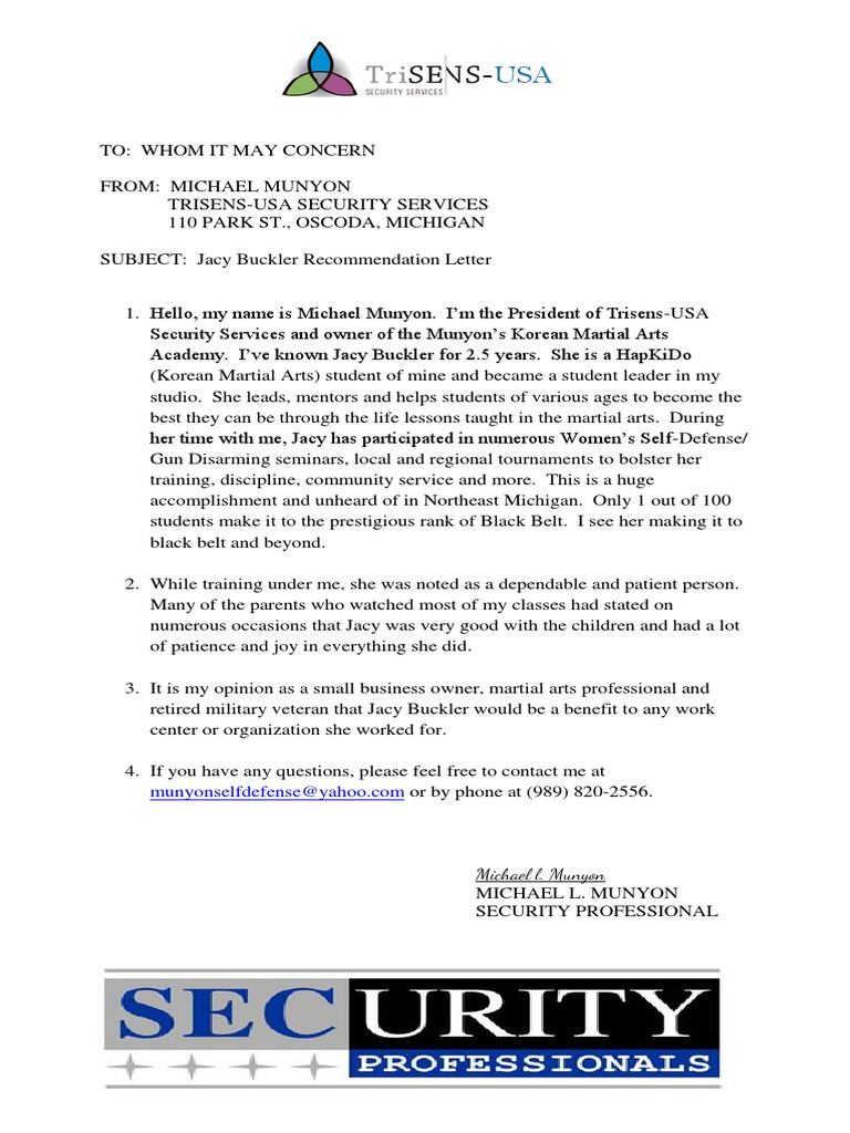 Letter of Recommendation From Michael Munyon | PDF