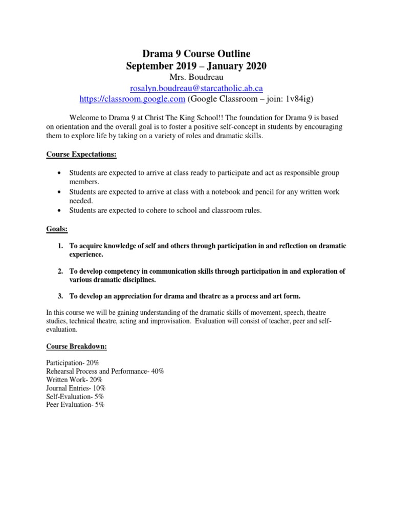 Drama 9 Course Outline | PDF | Wellness