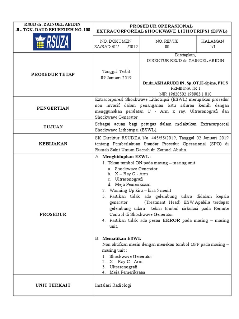SPO Prosedur Operasional ESWL | PDF