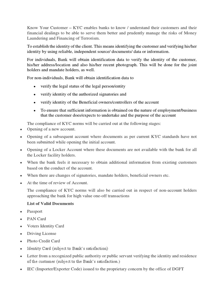 Know Your Customer | PDF | Identity Document | Private Law