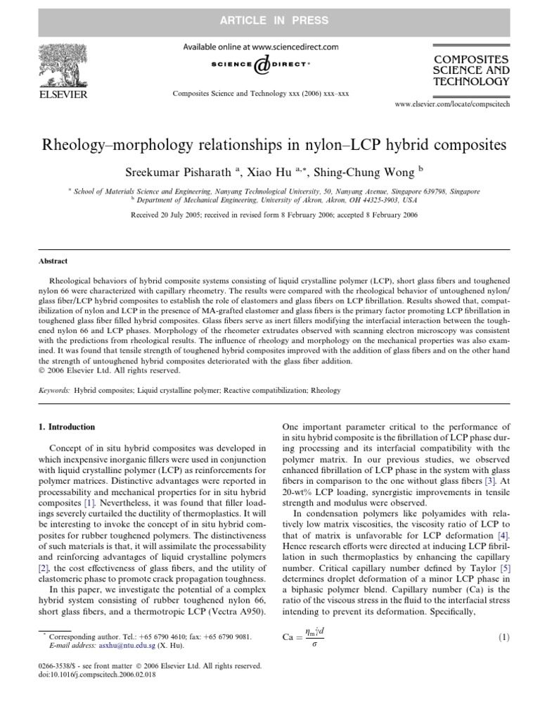 Rheology-Morphology Relationships in nylon-LCP Hybrid Composites | PDF ...
