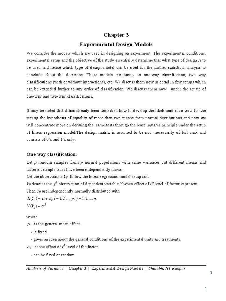 Chapter3 Anova Experimental Design Models | PDF | Mean Squared Error | Errors And Residuals