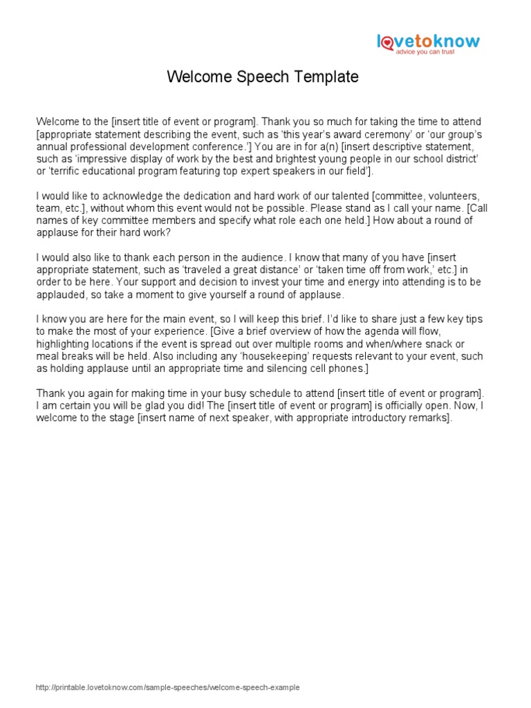 3199 Welcome Speech Example | PDF