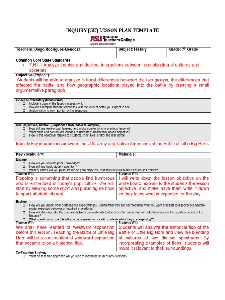 Inquiry (5E) Lesson Plan Template: Teachers: Diego Rodriguez-Mendoza ...