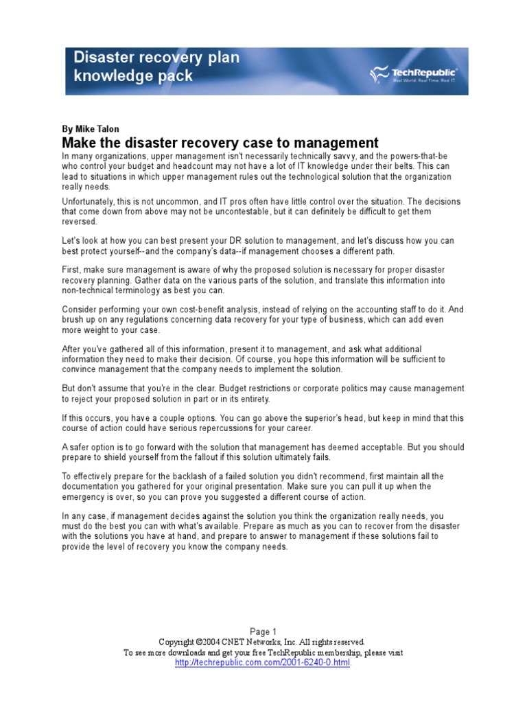 Disaster Recovery Plan Knowledge Pack | Download Free PDF | Replication ...