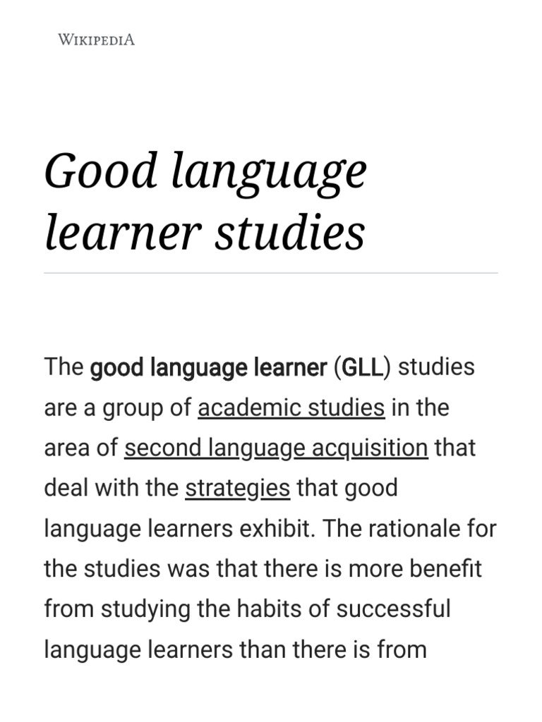 Good Language Learner Studies - Wikipedia PDF | PDF | Cultural ...