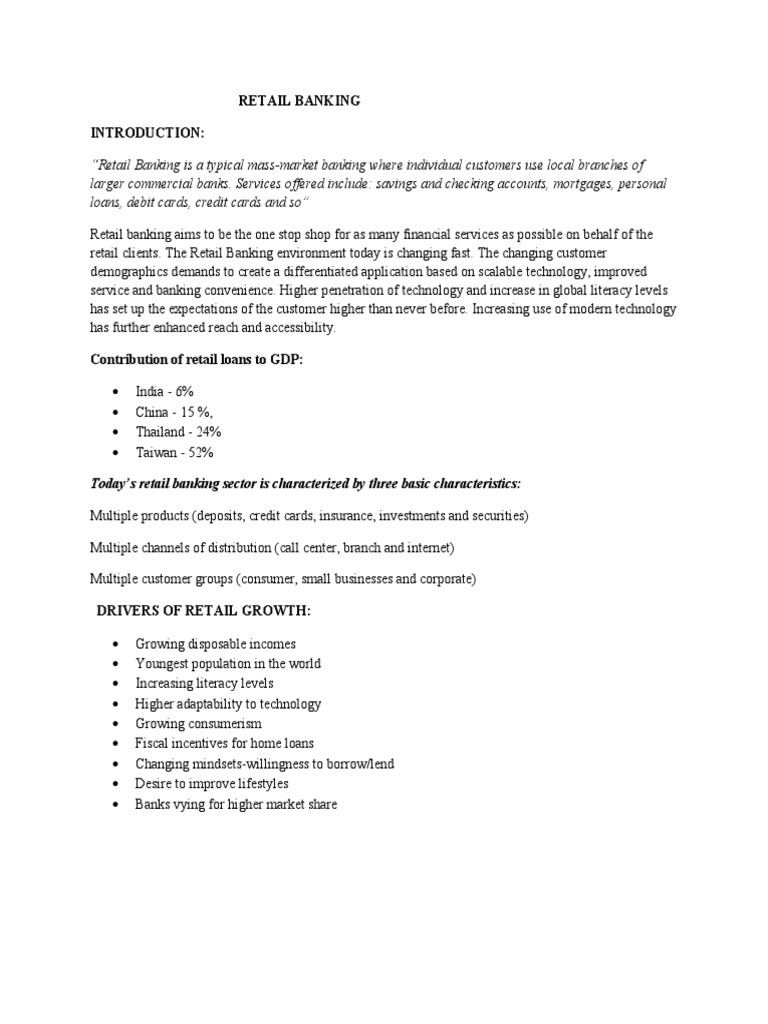 Today's Retail Banking Sector Is Characterized by Three Basic ...