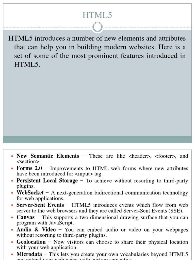 HTML 5 | PDF | Html Element | Html5