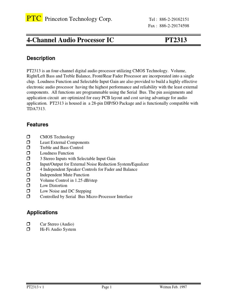 PT2313 - Audio Mixer IC | Download Free PDF | Integrated Circuit ...