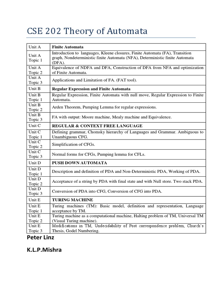 CSE 202 Theory of Automata | PDF