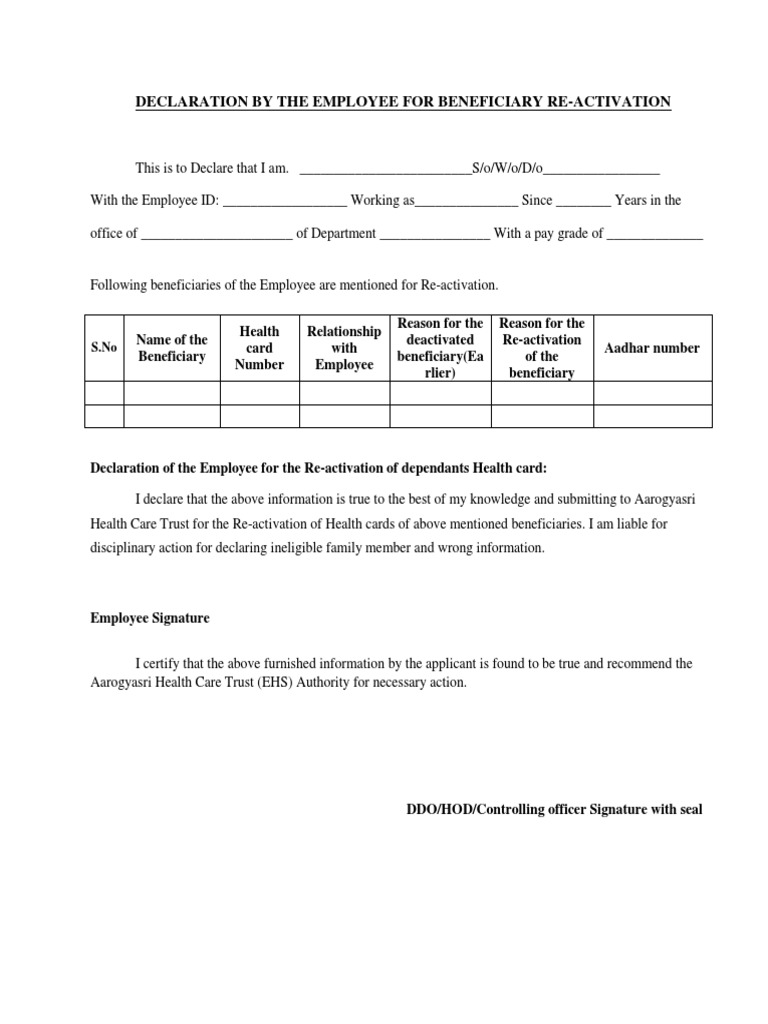 Declaration Form by Employee For Reactivation | PDF