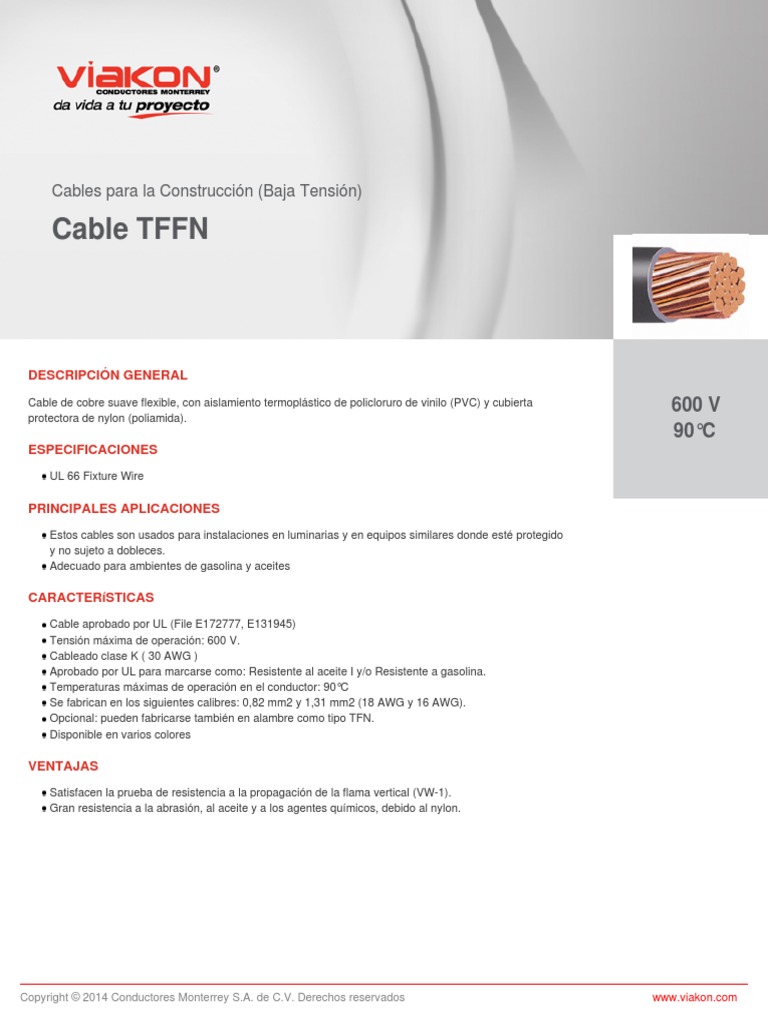 Cable TFFN Viakon | PDF | Materiales | Naturaleza