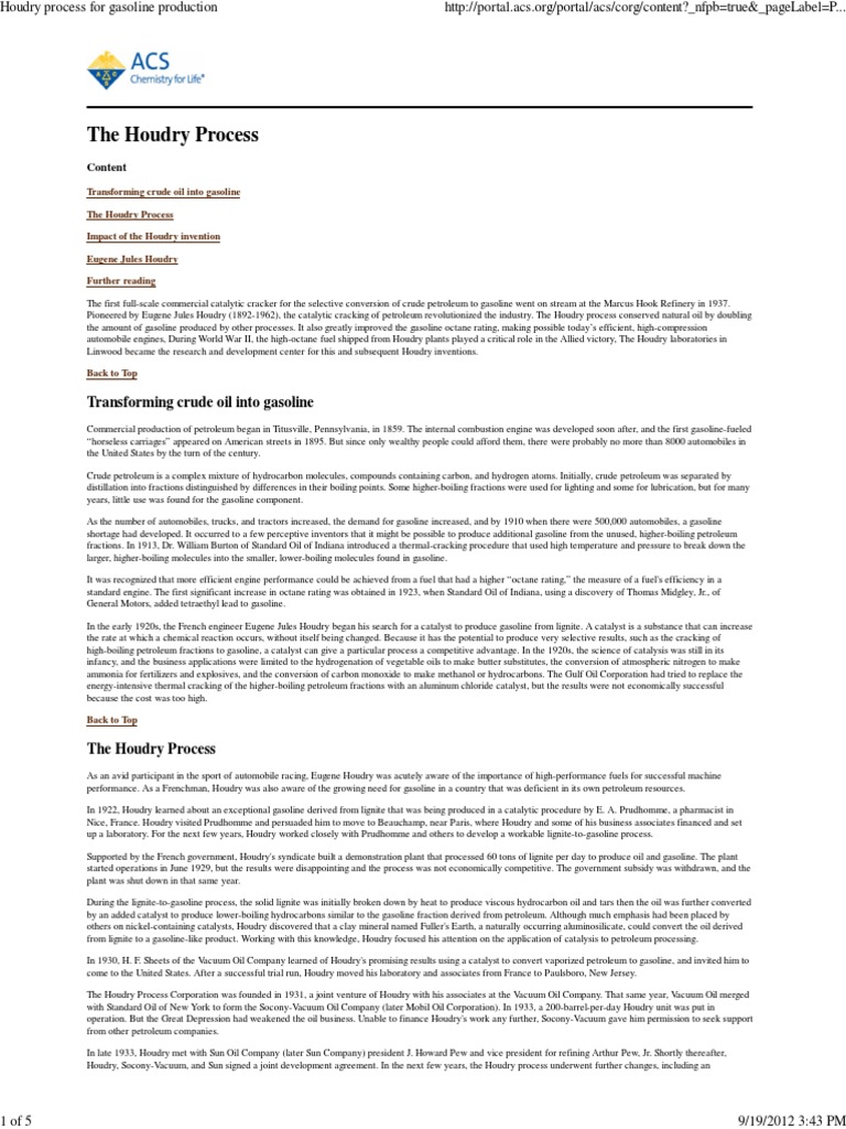 The Houdry Process: Transforming Crude Oil Into Gasoline | PDF ...