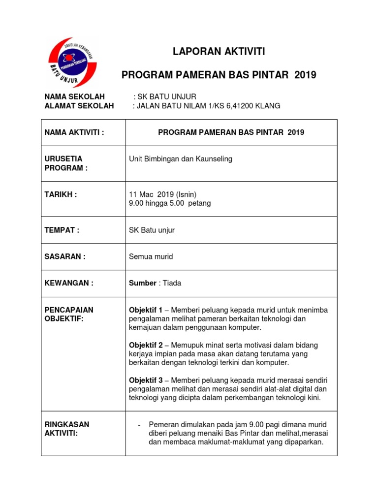 LAPORAN AKTIVITI Pameran Bas Pintar | PDF | Bisnis