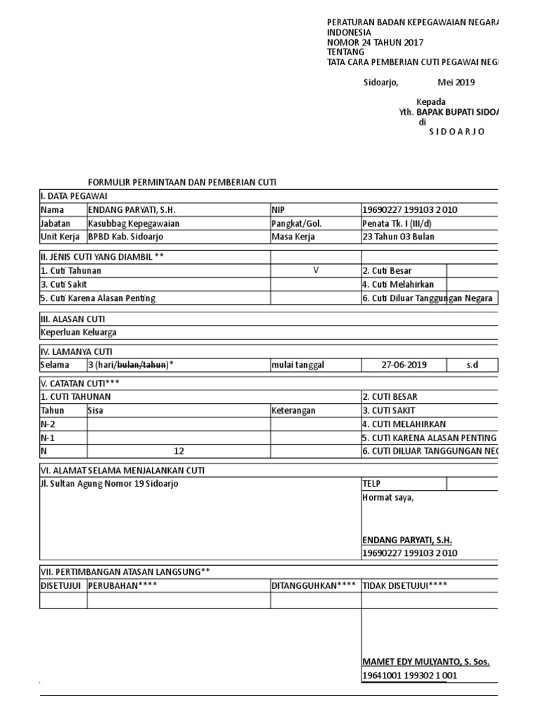 Contoh Form Permintaan Cuti | PDF