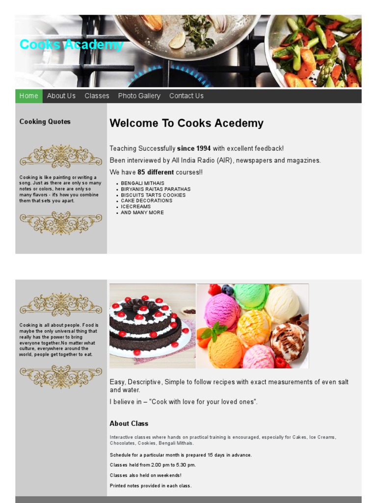 Cooks Academy: Welcome To Cooks Acedemy | PDF