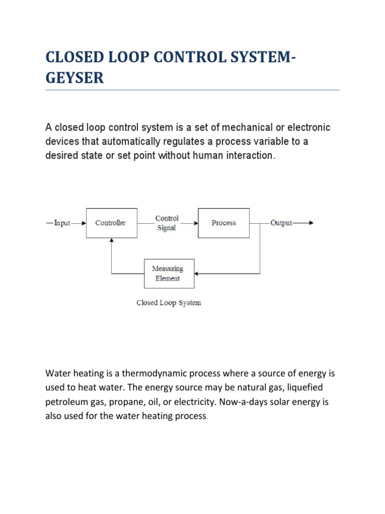 Closed Loop Control System | PDF | Thermostat | Water Heating