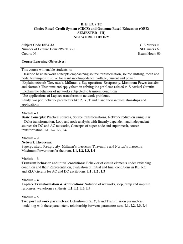 18EC32 Syllubus | PDF | Electrical Network | Computer Engineering