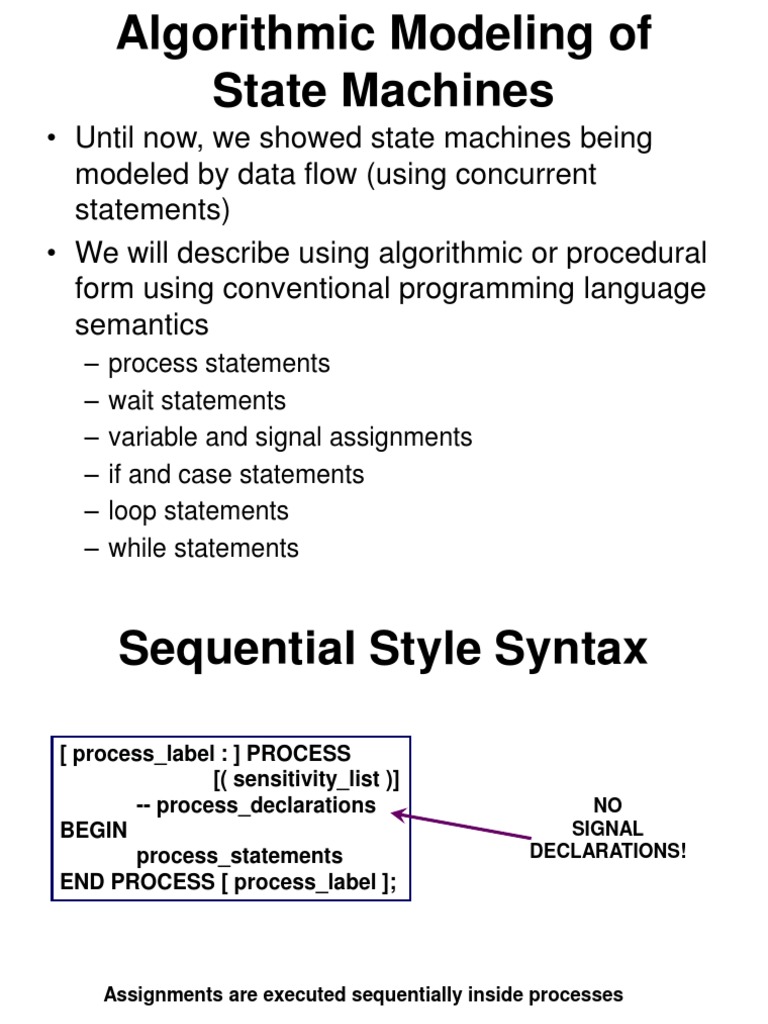 Process Statements - Wait Statements - Variable and Signal Assignments ...