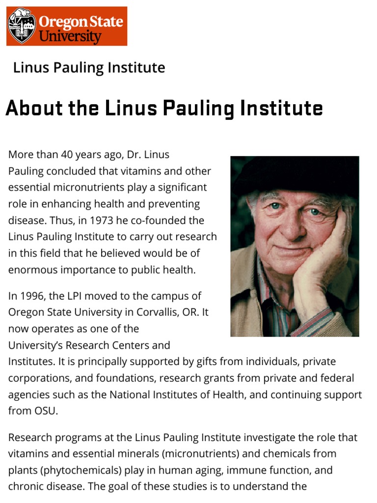 Linus Pauling Institute Overview | PDF | Wellness