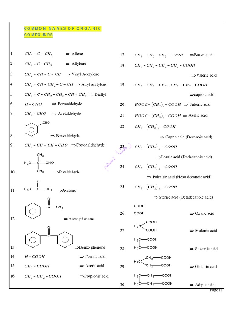 Common Names of Organic Compounds | PDF | Organic Compounds ...